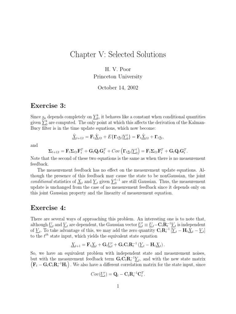 Kalman-Bucy Filter Solutions | PDF