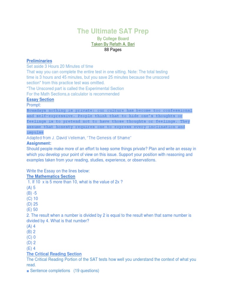 The Ultimate SAT Prep: Preliminaries | PDF | Sat