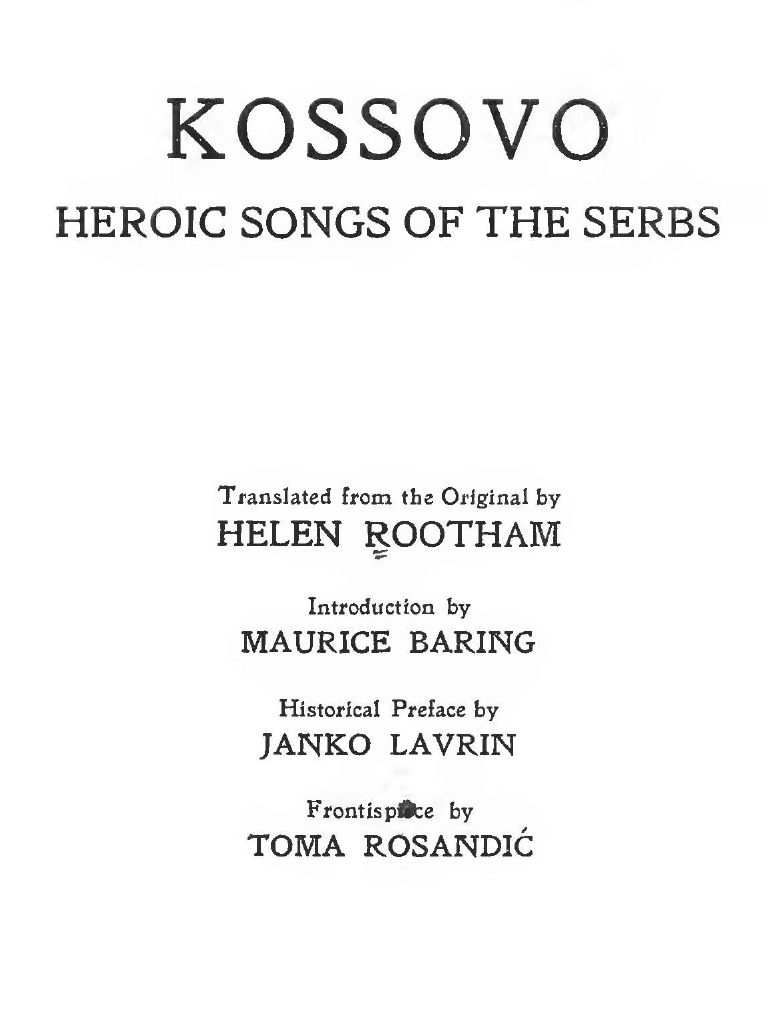 Kosovo Heroic Songs of The Serbs (1920.) - Helen Rootham | PDF