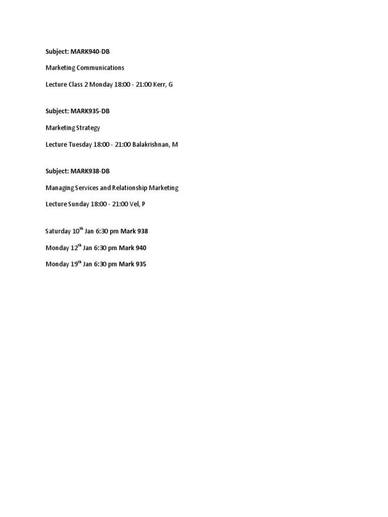 Brock Marketing Course Timetable | PDF