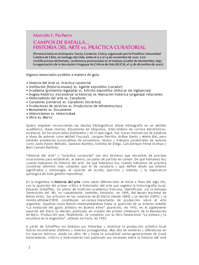 Campos de Batalla... Historia Del Arte vs. Práctica Curatorial PDF | PDF | Historiografía ...