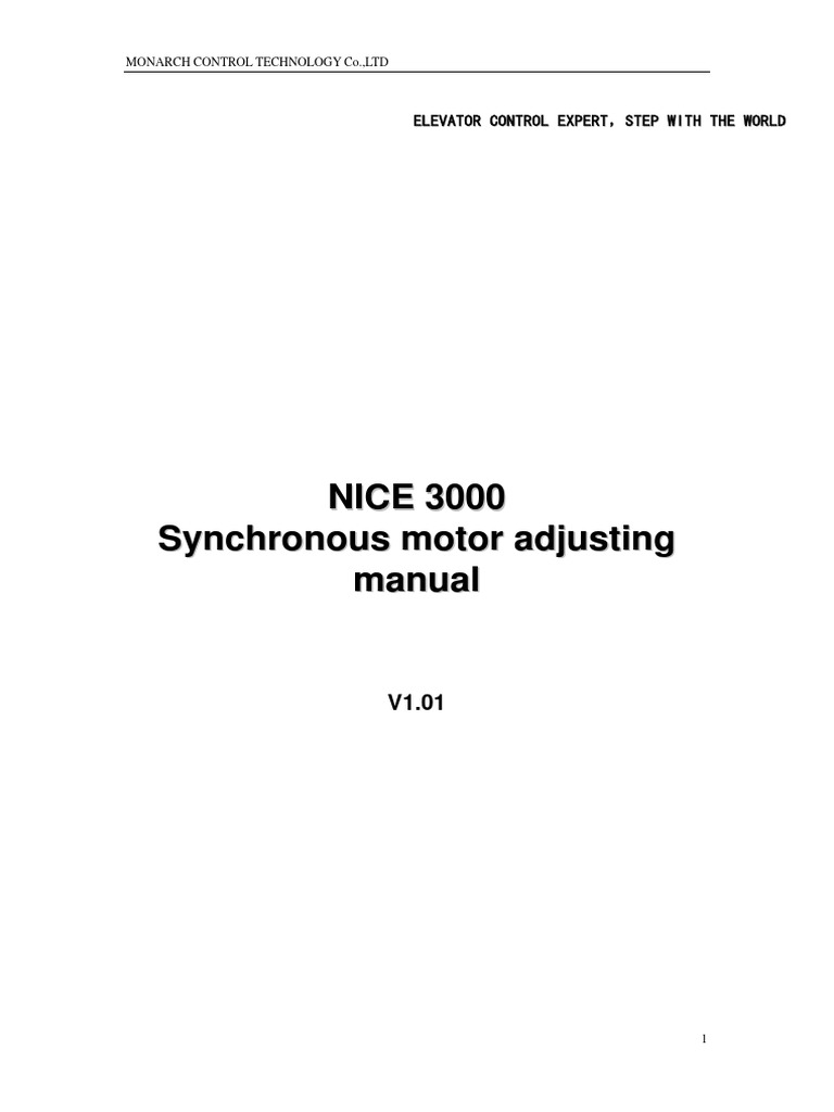 NICE 3000 Synchronous Motor Manual | PDF | Elevator | Feedback