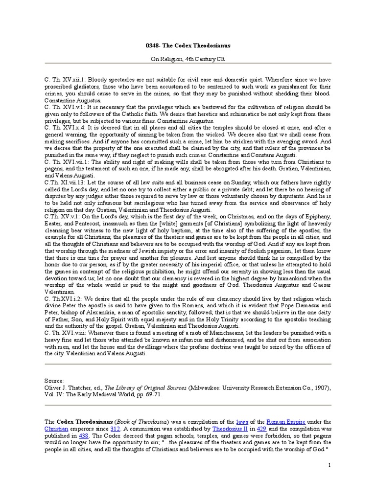 0348-The Codex Theodosianus: Laws Roman Empire Christian 312 Theodosius ...