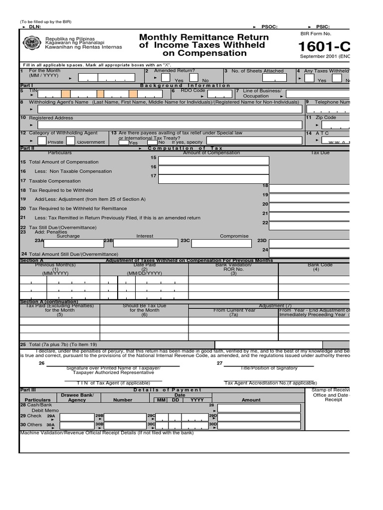 Monthly Remittance Return of Income Taxes Withheld On Compensation ...