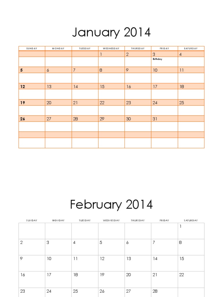 2014 Monthly Calendar Overview | PDF