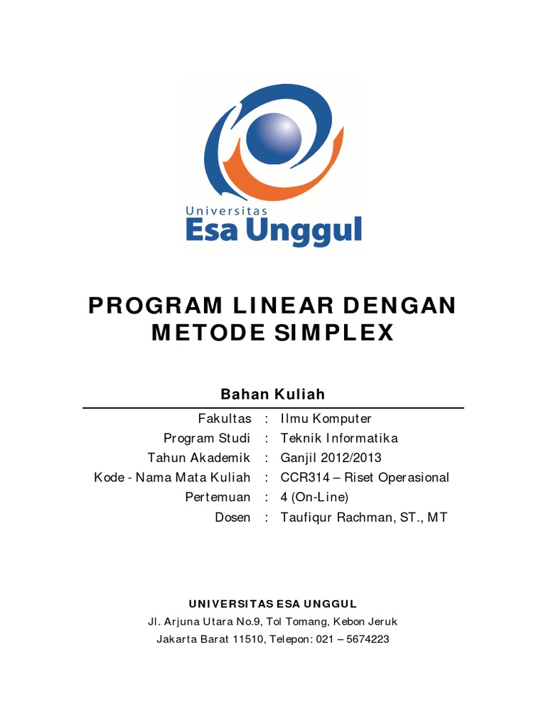 4 Program Linear Dengan Metode Simplex | PDF