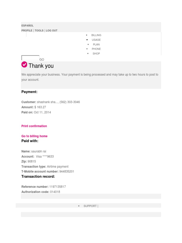 T-Mobile Payment Confirmation PDF | PDF | Business