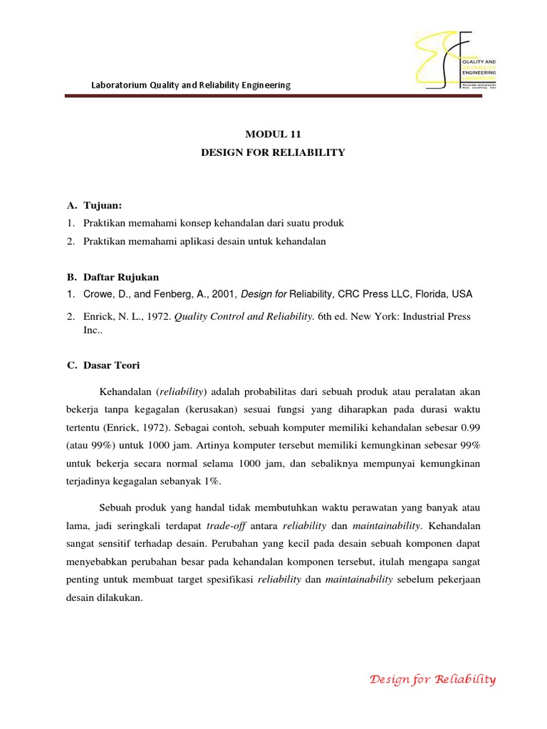 Modul 7 Design For Reliability | PDF