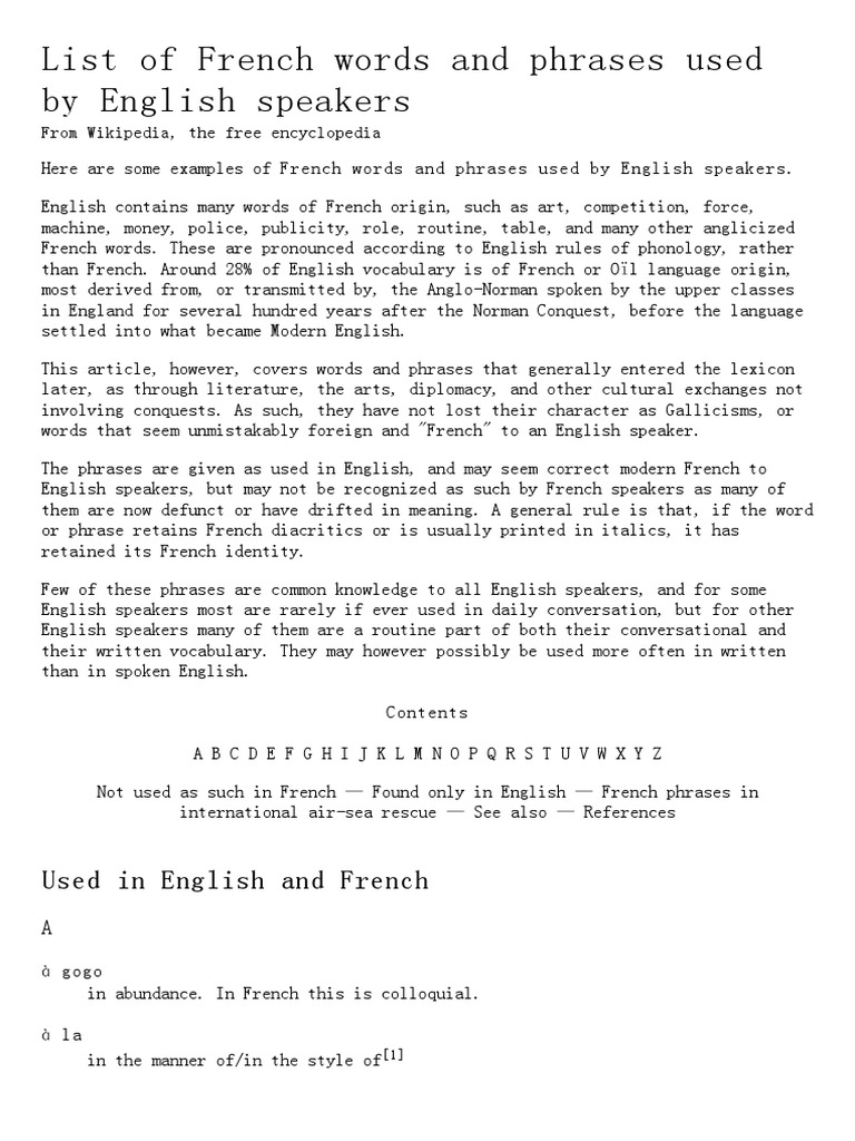 List of French Words and Phrases Used by English Speakers PDF | PDF ...