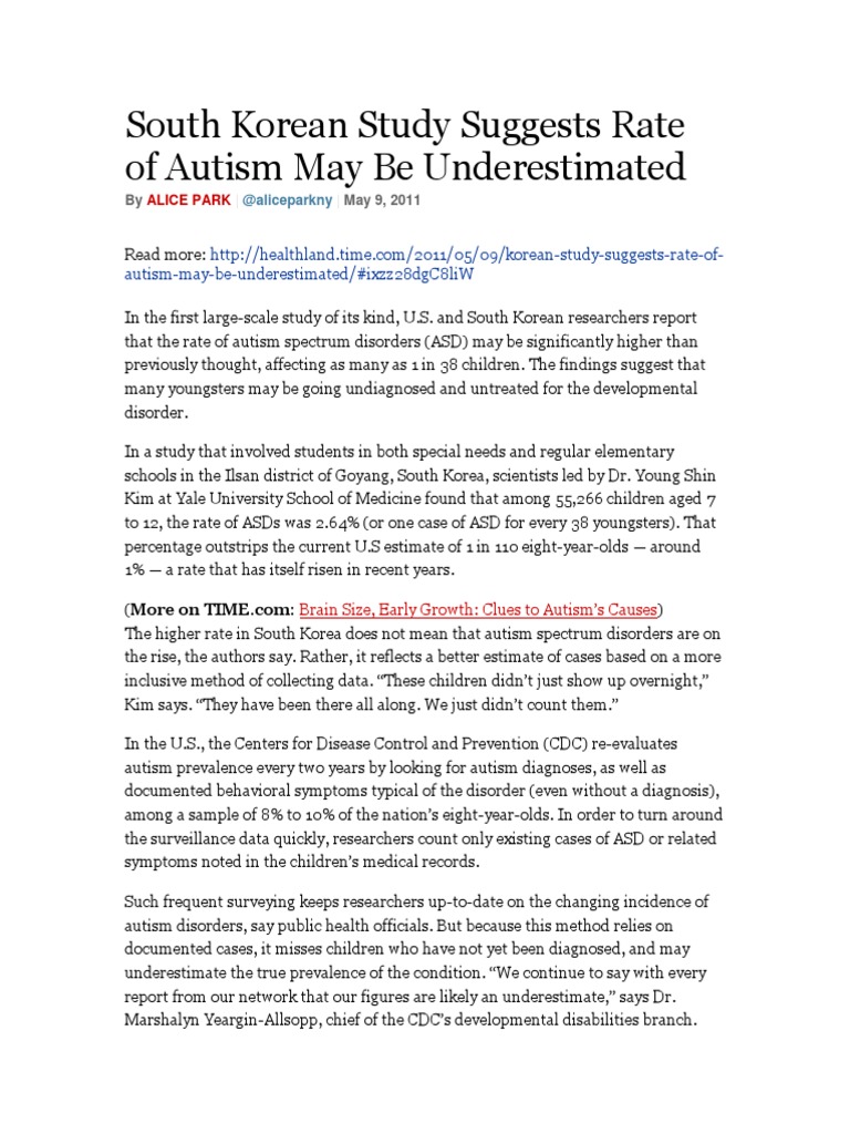 South Korean Study Suggests Rate of Autism May Be Underestimated | PDF ...