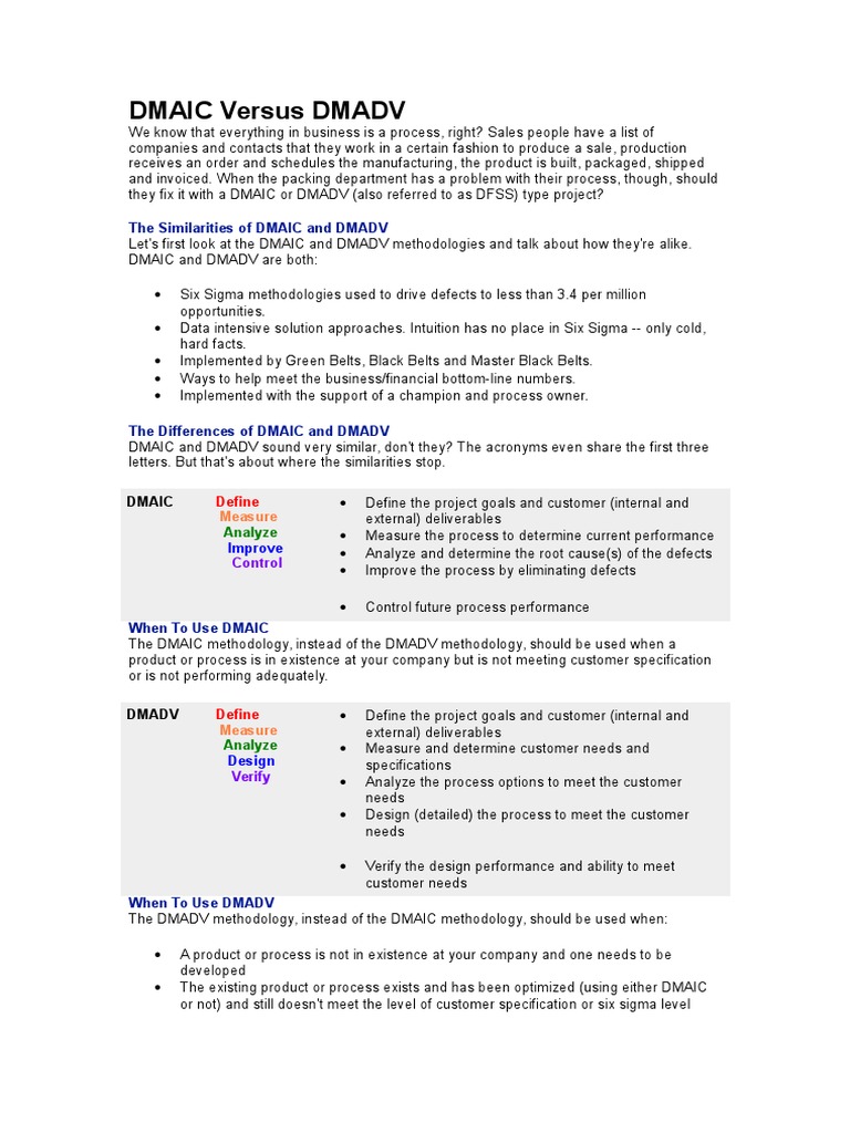 When to Use DMAIC Versus DMADV: Understanding the Differences Between ...