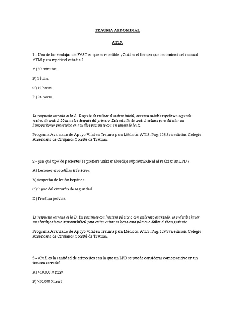 Atls Trauma Abdominal | PDF | Lesión | Abdomen