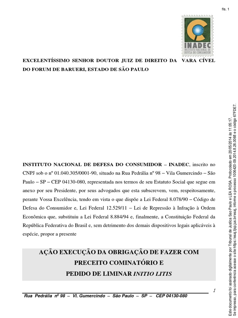 Inadec PDF | PDF | Proteção ao consumidor | Lei das Obrigações