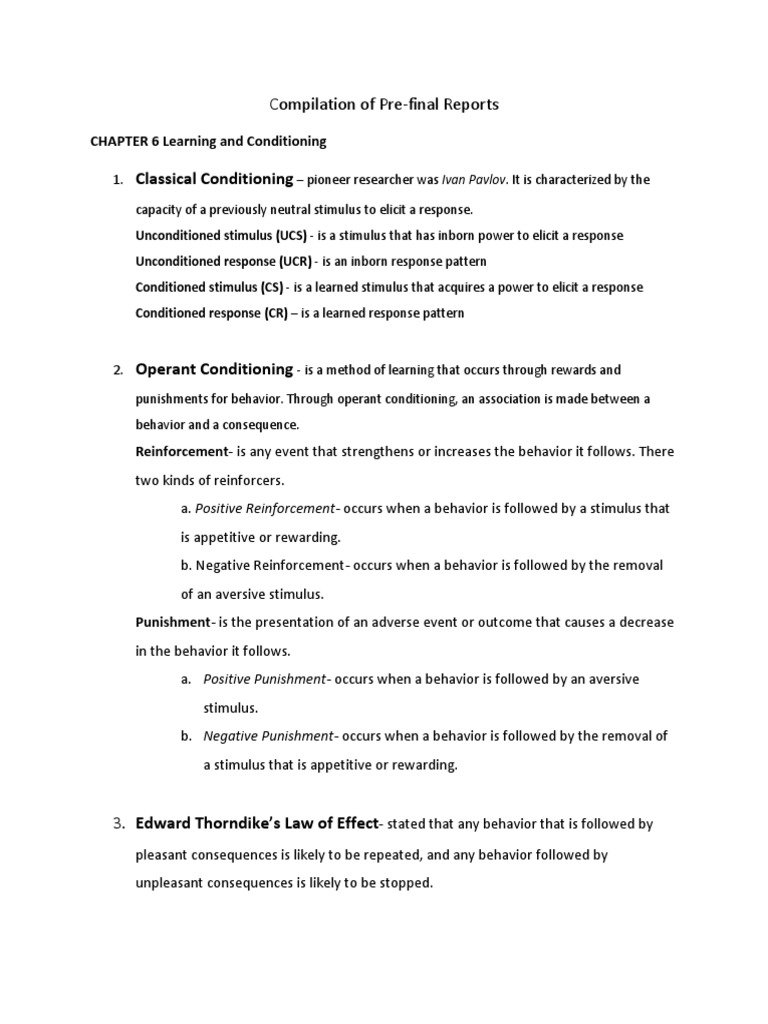 Classical Conditioning: Compilation of Pre-Final Reports | PDF | Classical Conditioning | Memory