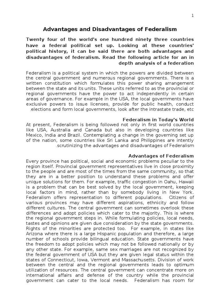 Federalism: Pros and Cons Explained | PDF | Capitalism | Individualism