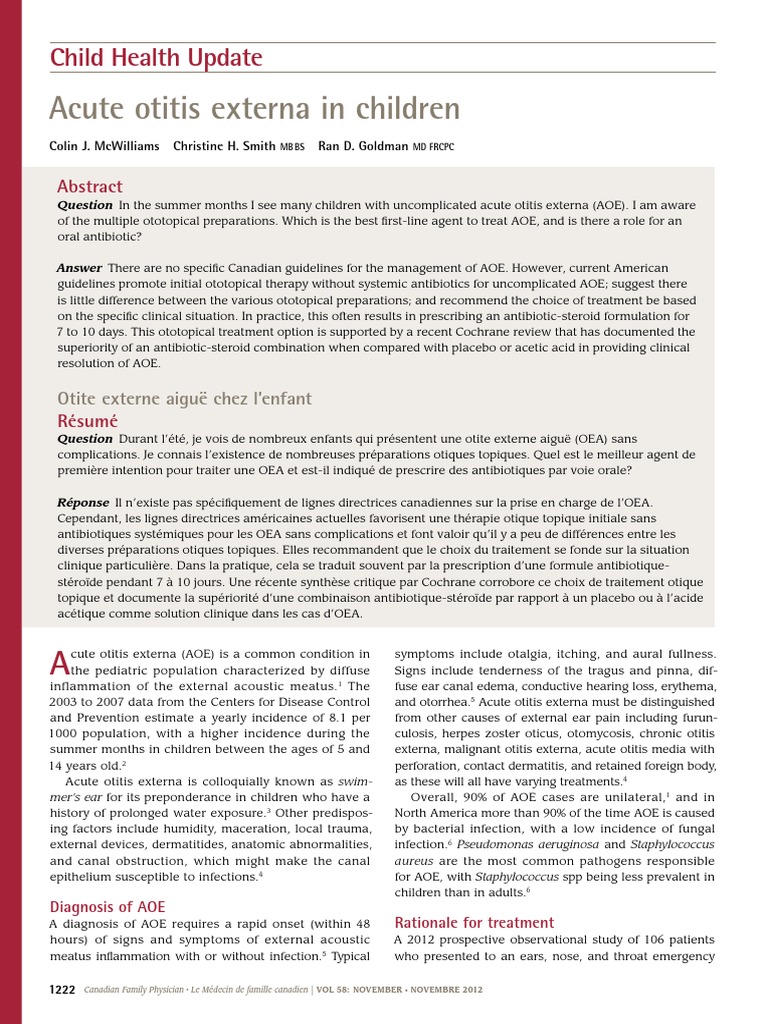 Acute Otitis Externa in Children: Child Health Update | PDF ...