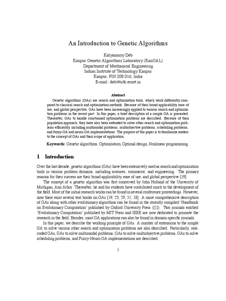 An Introduction To Genetic Algorithms | PDF | Genetic Algorithm | Mathematical Optimization