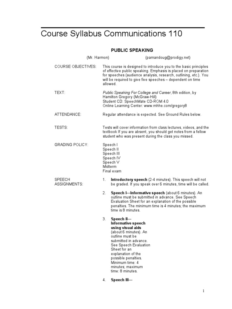 Speech Syllabus | PDF | Public Speaking | Syllabus