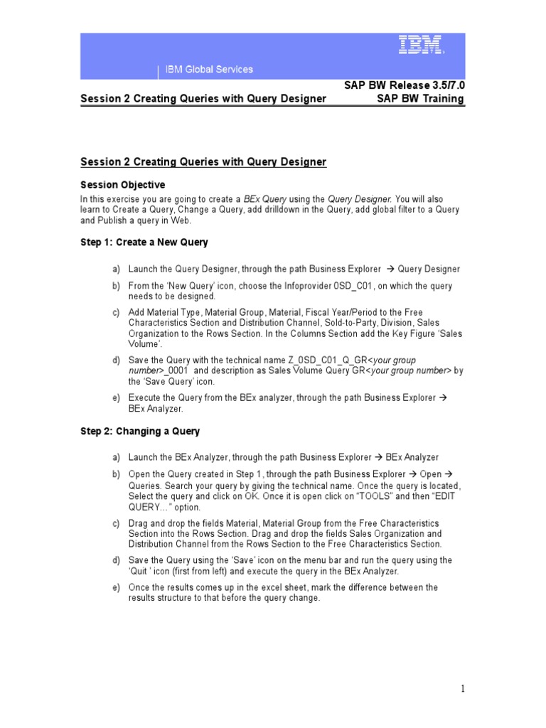 Session 2 Creating Queries With Query Designer | PDF | Computing And Information Technology ...