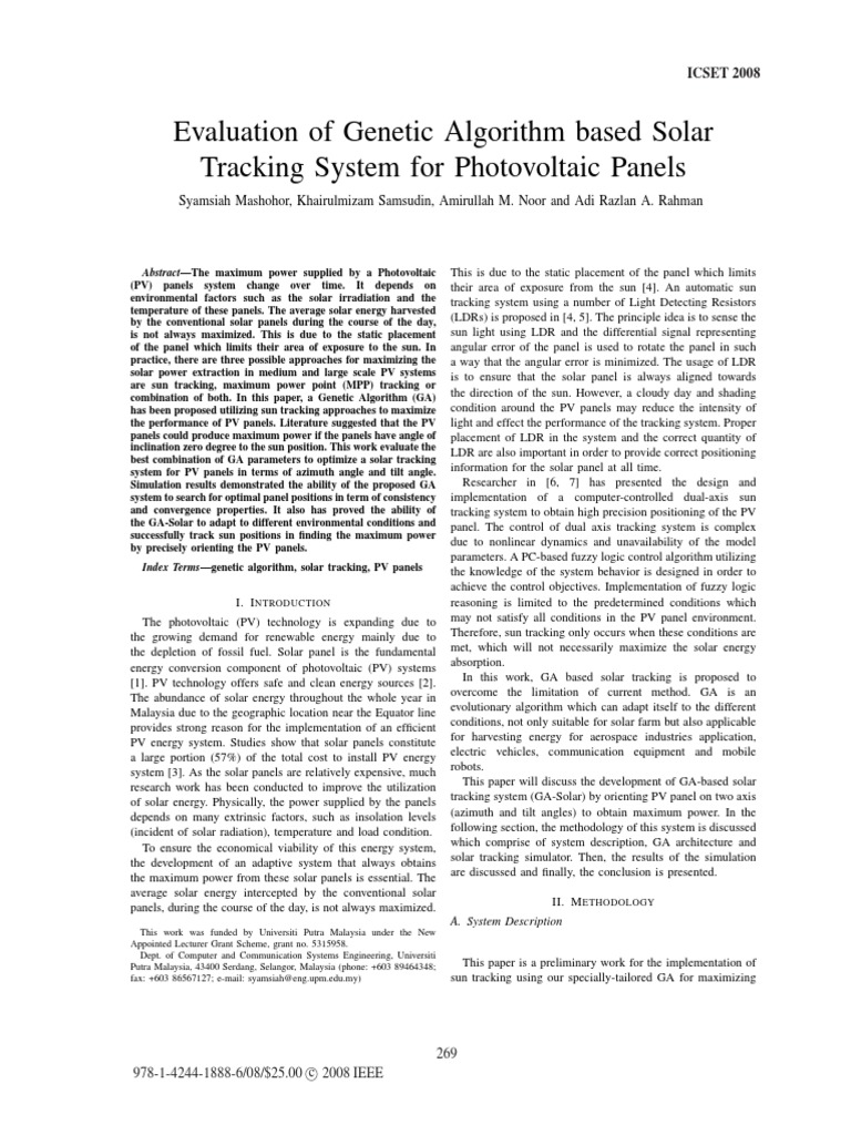 Evaluation of Genetic Algorithm Based Solar Tracking System For ...