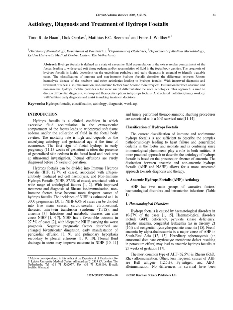 Aetiology, Diagnosis and Treatment of Hydrops Foetalis | PDF | Science ...