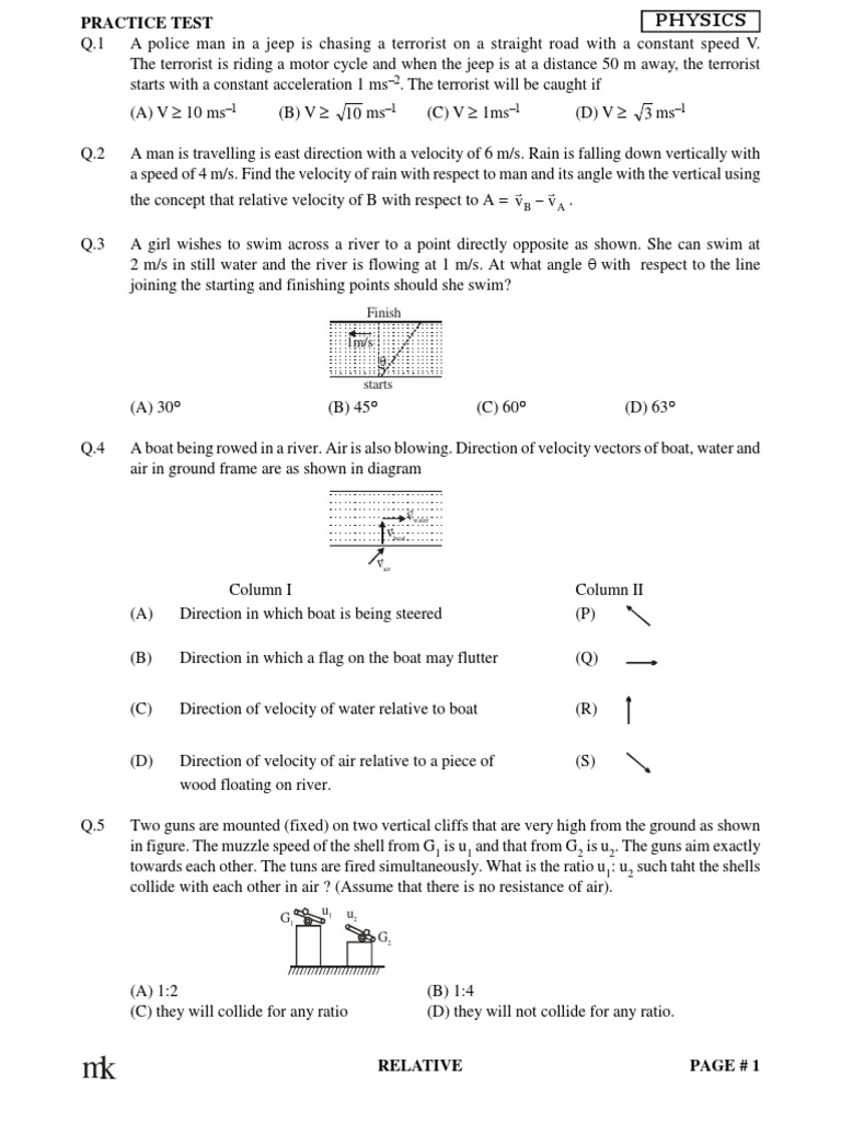 Relative Motion Test | PDF | Kinematics | Acceleration