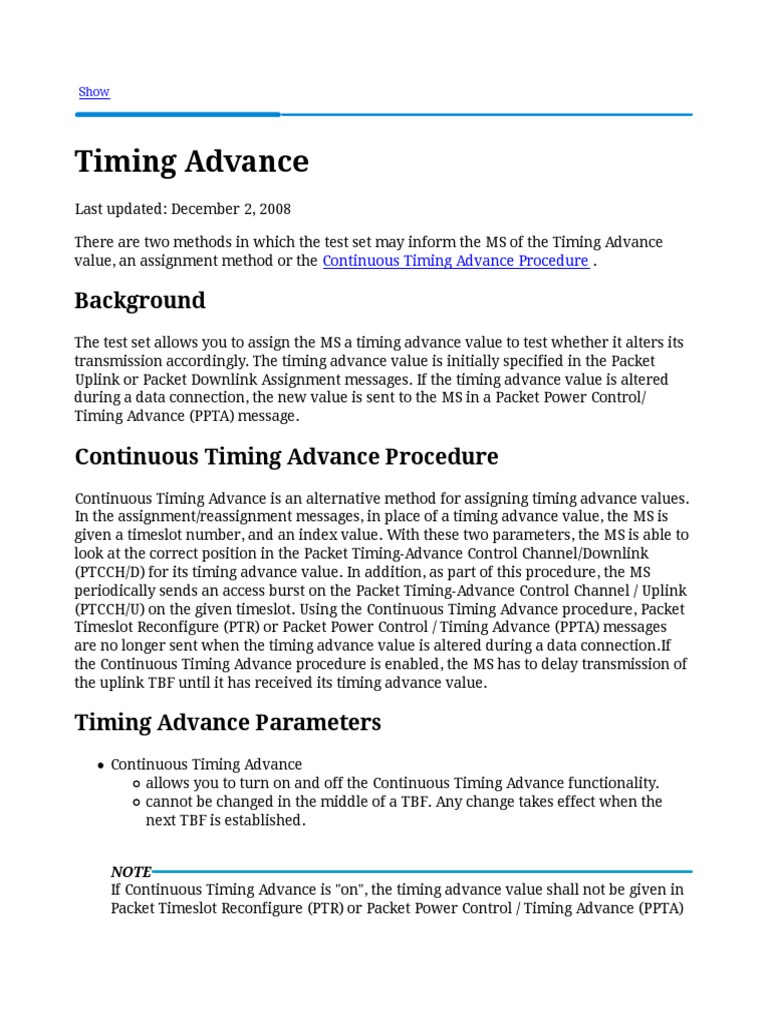 Timing Advance | PDF | Telecommunications Engineering | Networks