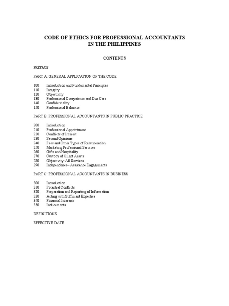 Code of Ethics For Professional Accountants in The Philippines | PDF ...