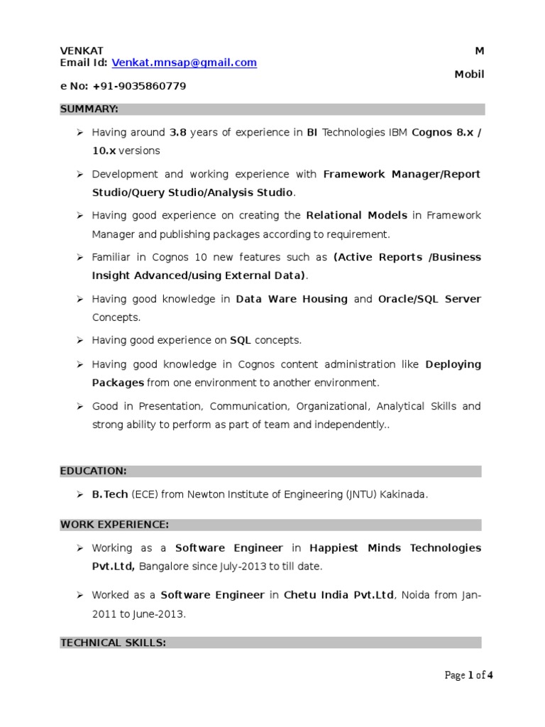 Cognos Resume | PDF | Computing | Software
