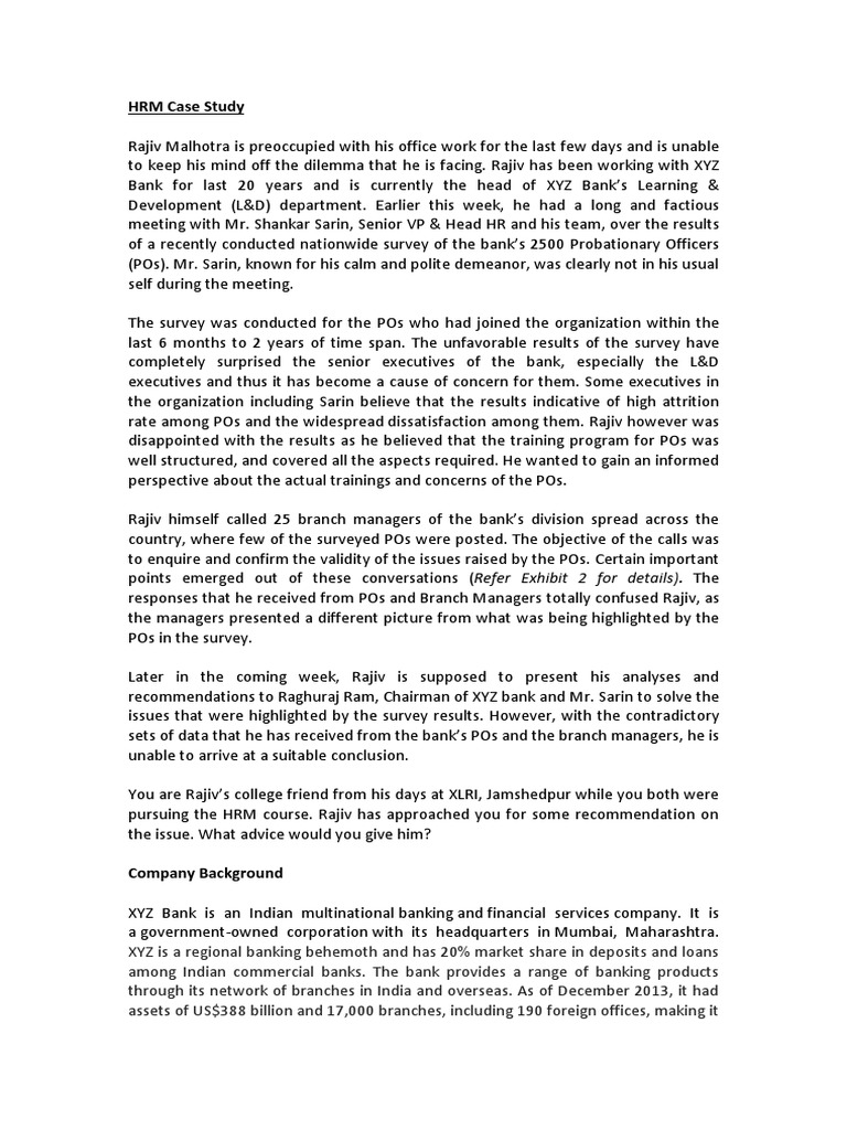 HRM Case Study | PDF | Banks | Employment