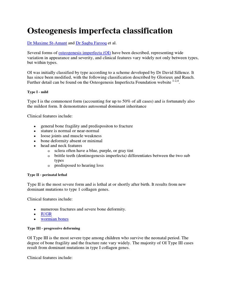 Osteogenesis Imperfecta Classification | PDF | Musculoskeletal System ...