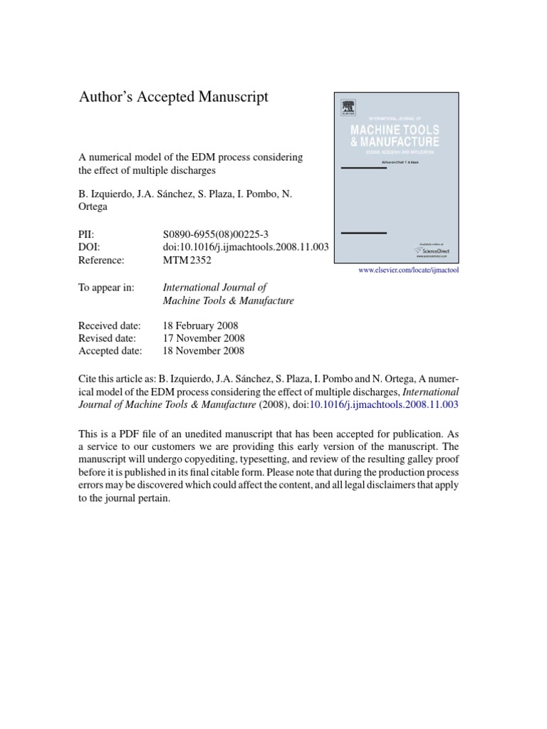 A numerical model of the EDM process considering the effect of multiple discharges PDF | PDF ...