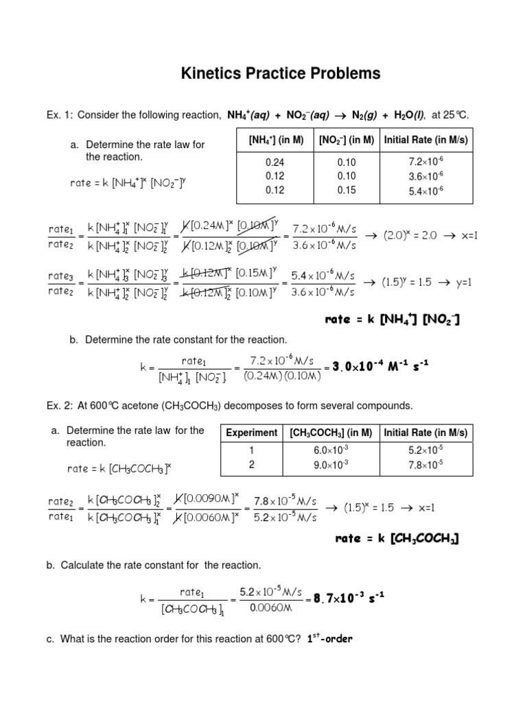 Kinetics Practice Key | PDF | Chemical Reactions | Unit Processes