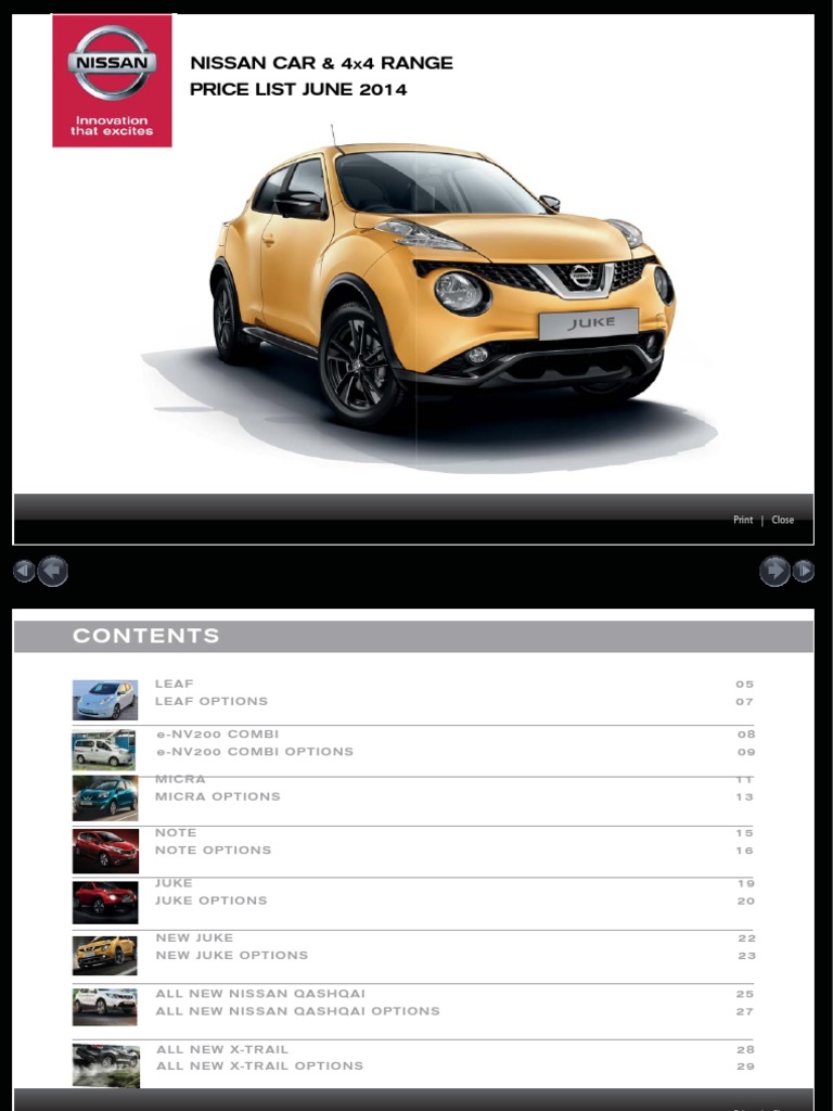 Nissan Car & 4x4 Price List 2014 | PDF | Vehicle Registration Plate ...