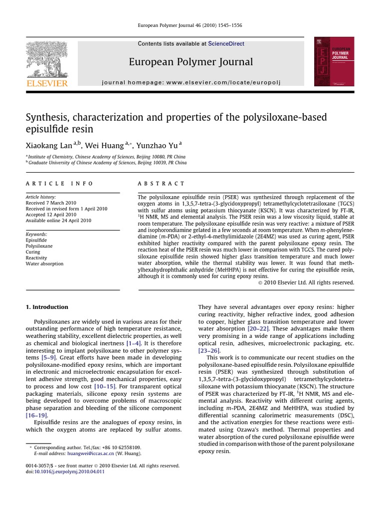 Synthesis, Characterization and Properties of Polysiloxane-Based ...