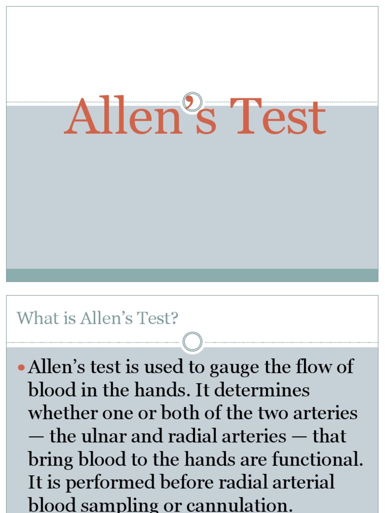 Allen's Test | PDF | Angiology | Health Sciences