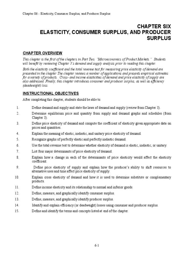 Chapter Six Elasticity, Consumer Surplus, and Producer Surplus | PDF ...