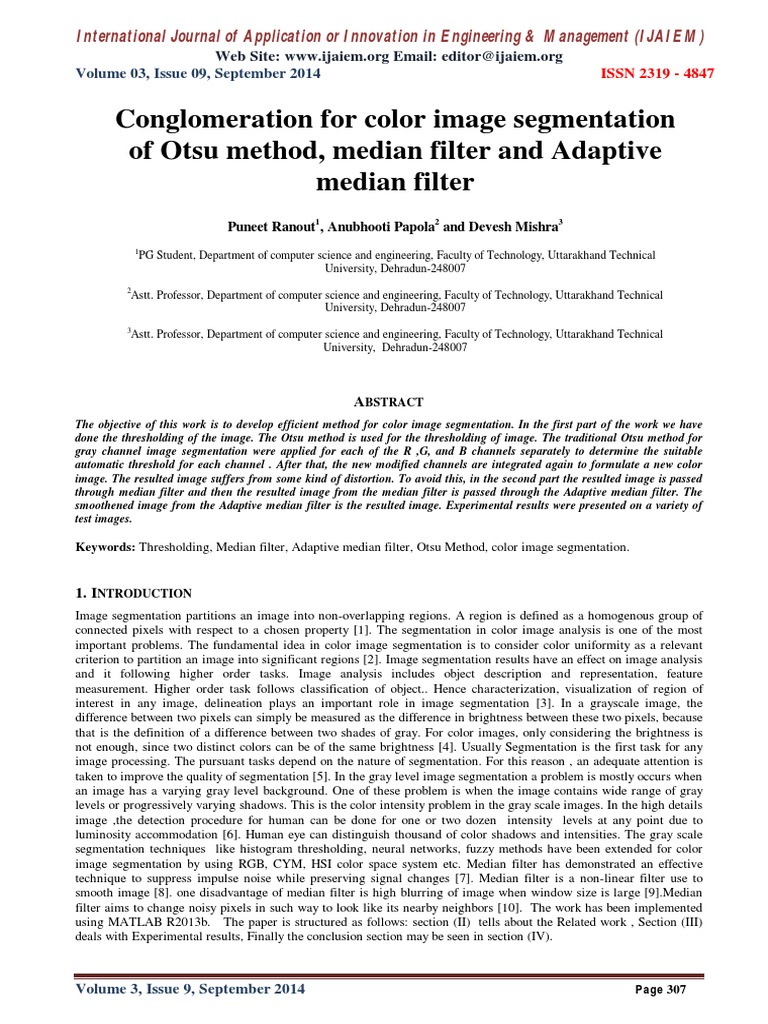 Ijaiem 2014 09 25 56 | PDF | Image Segmentation | Multidimensional Signal Processing