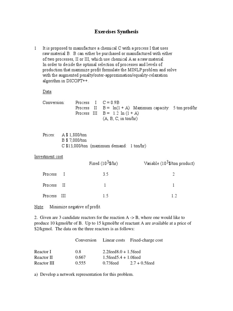 Exercises Synthesis | PDF | Chemical Reactor | Energy Technology