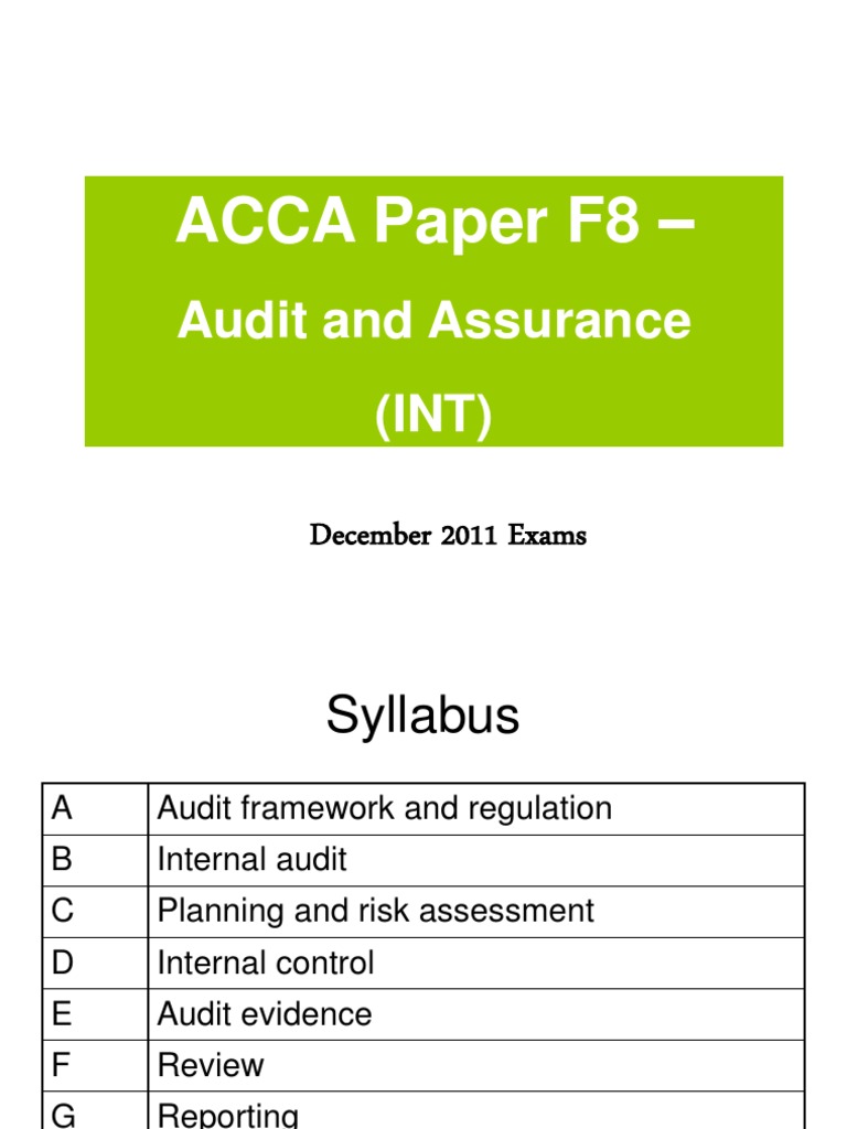ACCA Paper F8 - : Audit and Assurance (INT) | PDF | Corporate ...