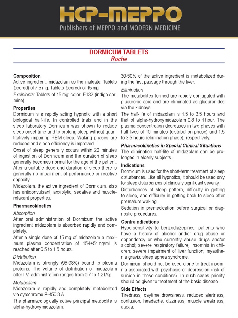 567 Dormicum Tablets 1322057181 | PDF | Midazolam | Benzodiazepine