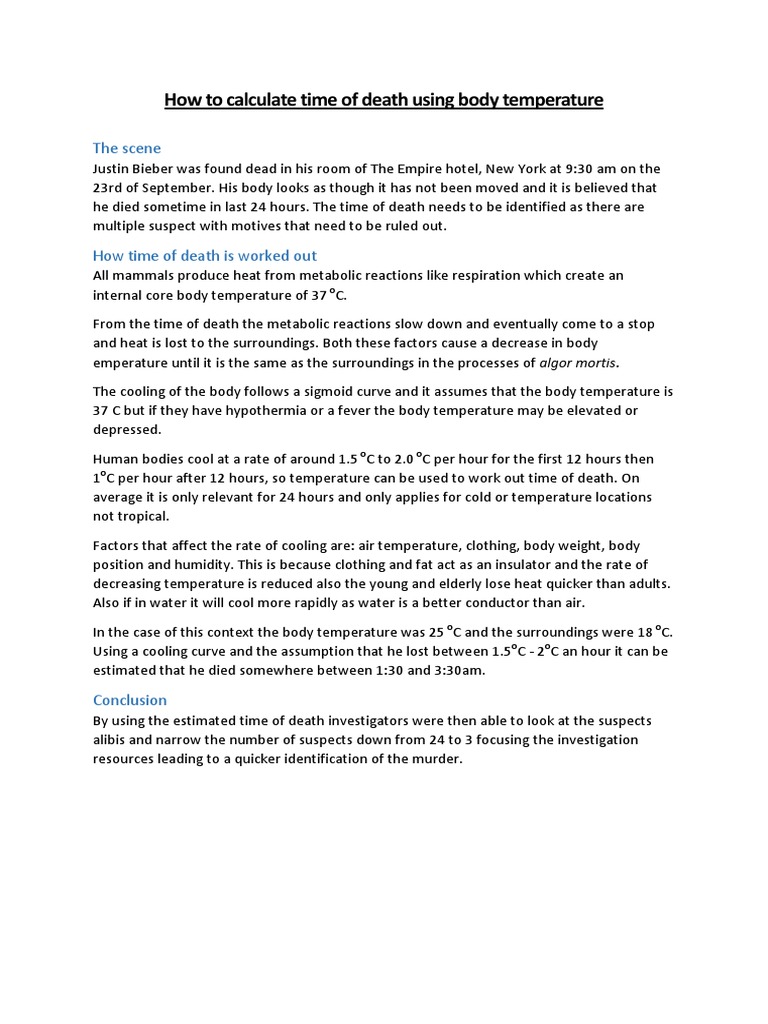 Calculating Time of Death via Body Temperature | PDF