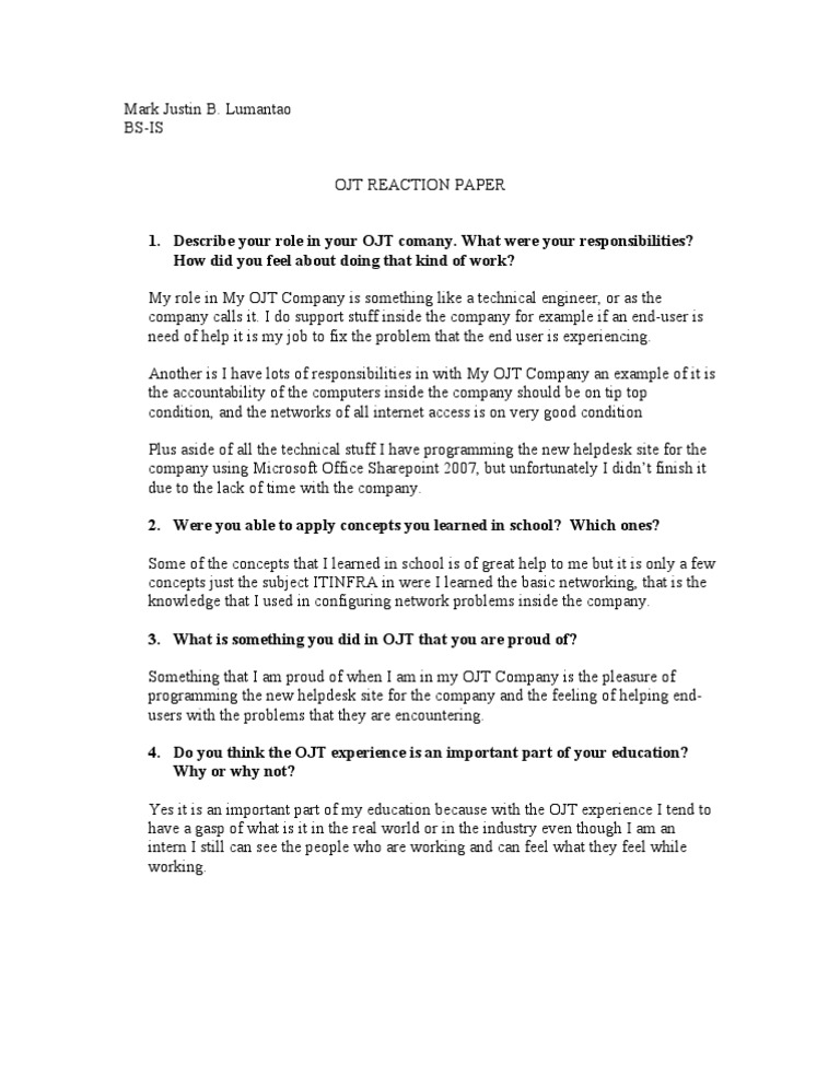 Ojt Reaction Paper | PDF | Cognitive Science | Psychological Concepts