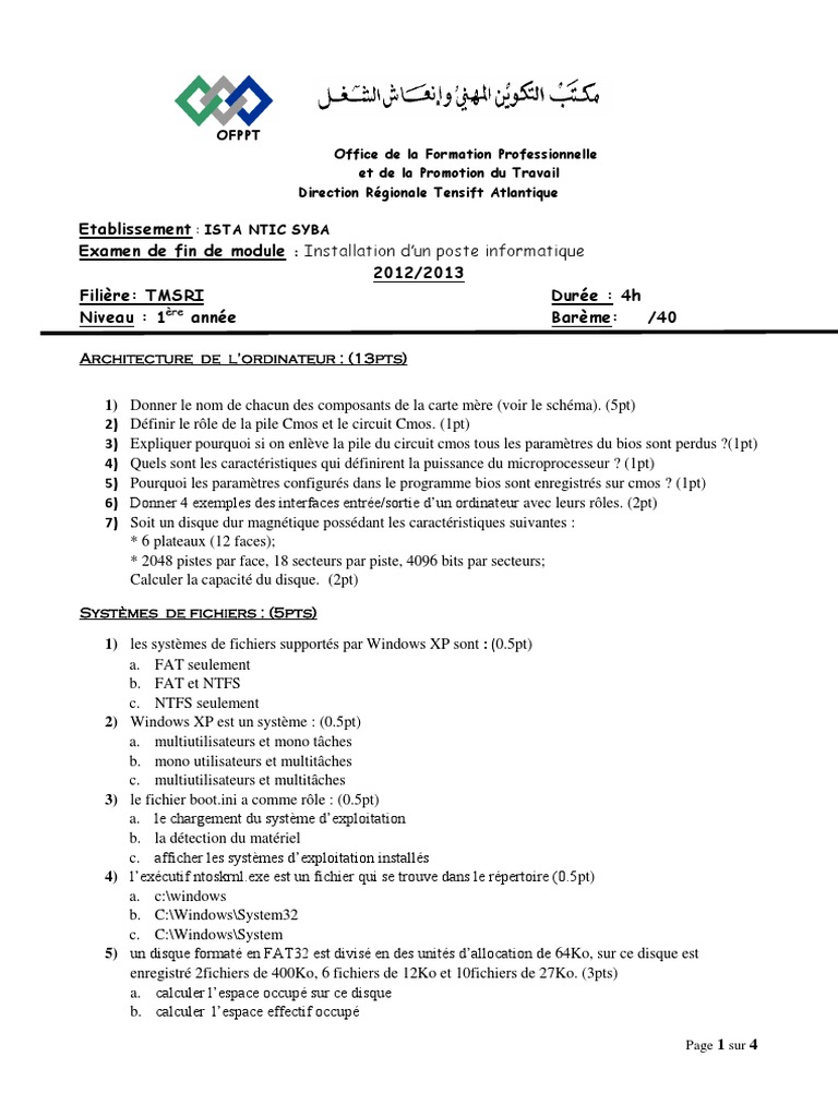 Efm Installation D Un Poste Informatique Tmsri PDF | PDF | Fichier texte | Microsoft Windows