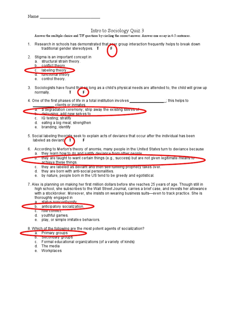 Sociology Quiz 3: Socialization & Deviance | PDF | Deviance (Sociology ...