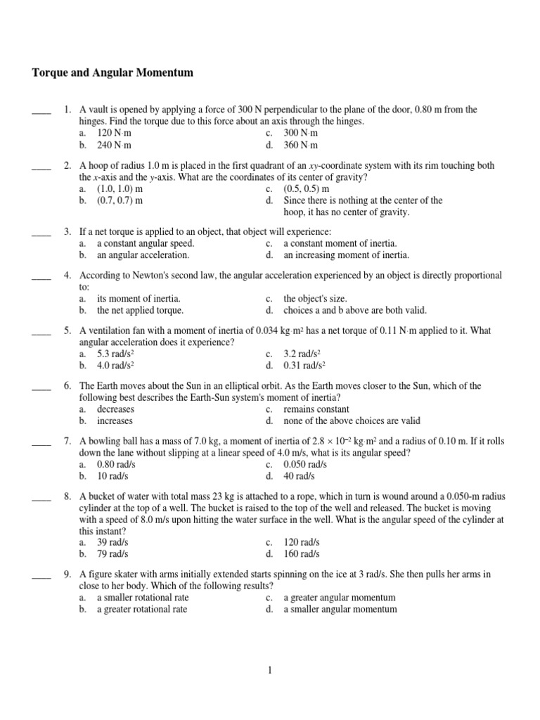 Torque and Angular Momentum | PDF | Torque | Angular Momentum