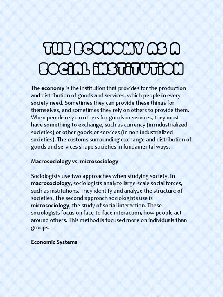 Economy as a Social Institution | PDF | Economic System | Capitalism