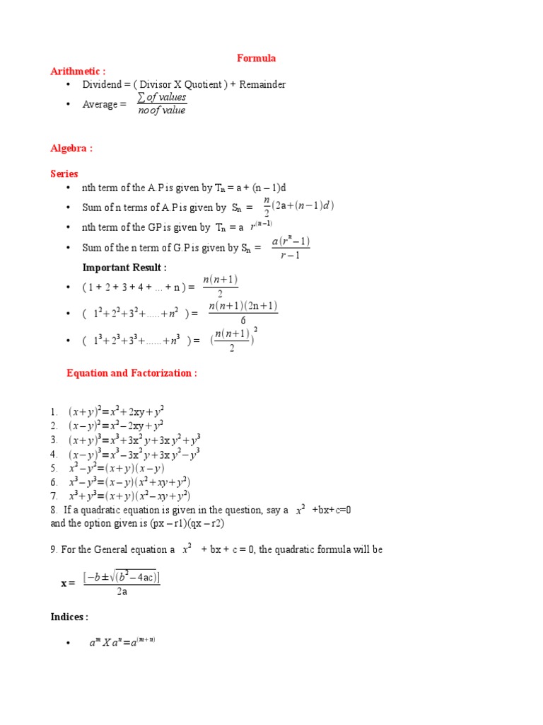 GRE Math Formulas Cheat Sheet | PDF | Technology & Engineering