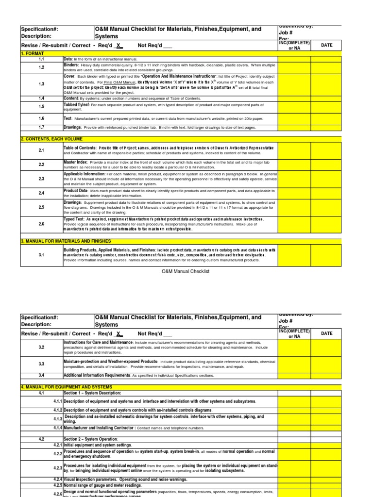 OM Manual Checklist | PDF | Specification (Technical Standard) | System
