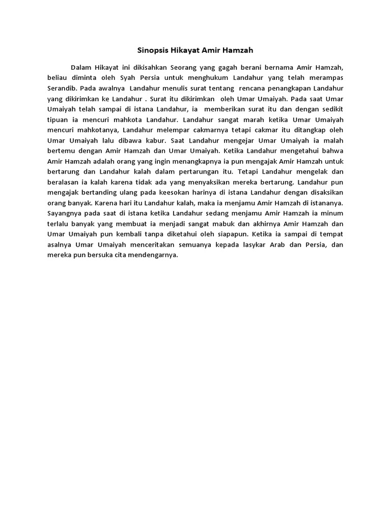 Sinopsis Hikayat Amir Hamzah | PDF